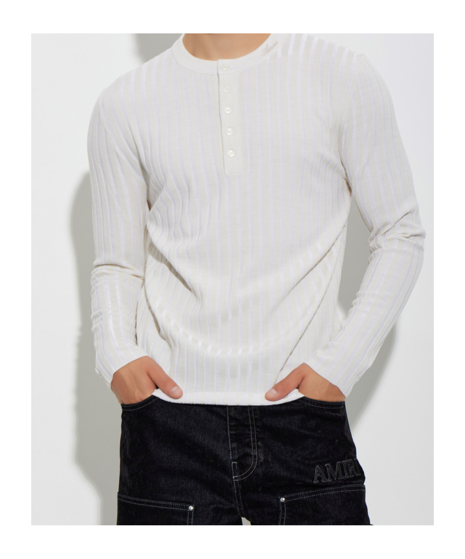 AMIRI Amiri Embroidered Logo Henley Knitted Sweater